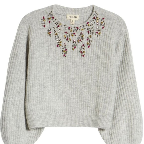 Open Edit | Sweaters | Open Edit Embellished Grey Embelished Swater ...